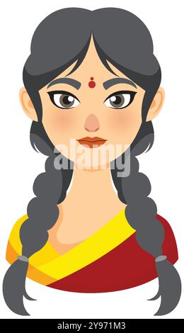indian woman bindi face avatar traditional clothes female cartoon ...