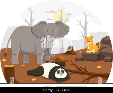 Deforestation Vector Illustration featuring a Felled Forest with Trees Burning, Creating ...