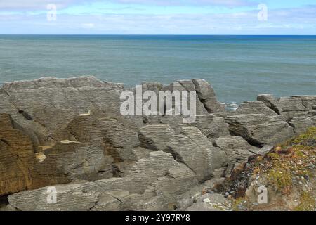 Distinctive limestone landscape of pancake shaped rock formations at ...