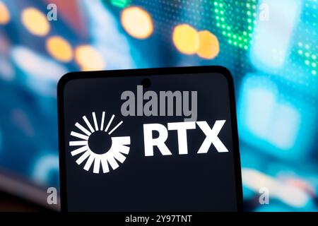 In this photo illustration, the RTX Corporation, formerly Raytheon ...