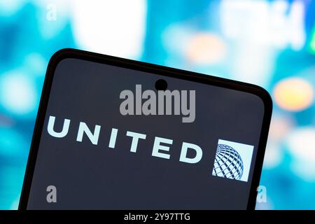 In this photo illustration, United Airlines, Inc. logo seen displayed ...