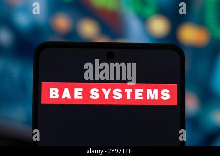 In this photo illustration, the logo of BAE Systems is seen displayed ...