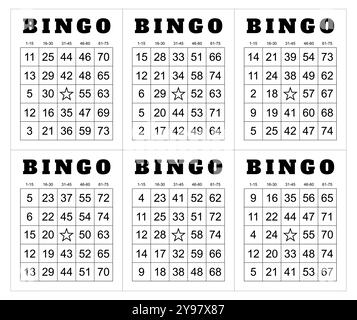 Bingo card random numbers printable template set. Vector illustration ...