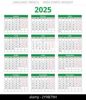 2025 french calendar. Printable, editable simple vector illustration ...