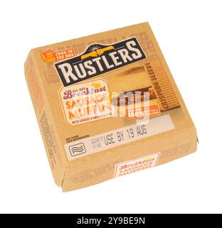 Rustlers all day breakfast sausage muffin with cheese and brown sauce ...