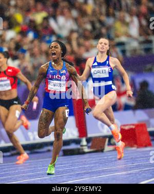 Sha'Carri Richardson winning in the 4X100 meters relay at the Paris ...