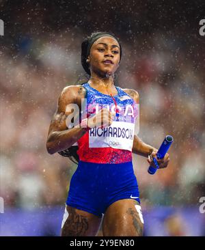 Sha'Carri Richardson winning in the 4X100 meters relay at the Paris ...