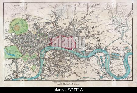 Georgian era vintage map of London England supposedly published in 1736 ...