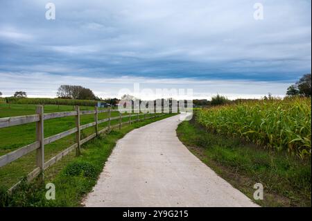 Agriculture field and cycling path at the Flemish countryside in ...