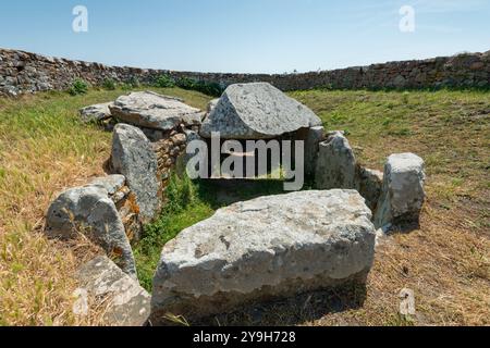 A dolmen, a prehistoric megalithic tomb, stands as a testament to ...