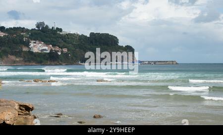 view of the beach of Lastres in Asturias, Spain on August 14, 2020 ...