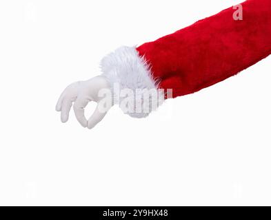 Shot of an Santa Claus hand hanging something blank isolated on a white ...