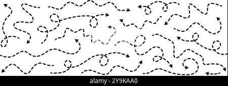 Comic dotted thin arrow set. Wavy curved dash pointer collection ...