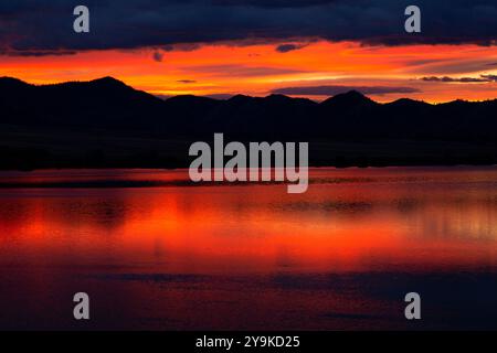 Hauser Lake sunrise, White Sandy Recreation Area, Montana Stock Photo ...