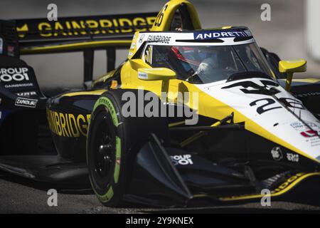 Colton Herta, of the United States, drives around the track during the ...