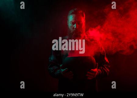 Photo of scary wizard warlock hold cauldron spell mystical ritual ...