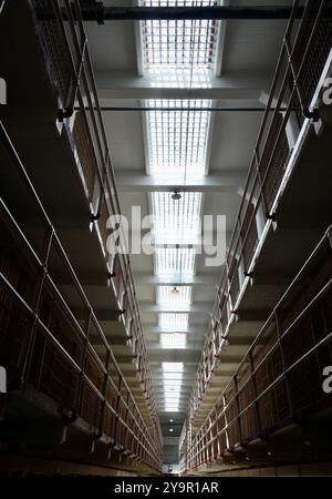 Prisoner cells on multiple levels in Alcatraz Prison Stock Photo - Alamy