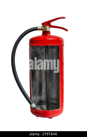 extinguisher fighting fire close up. blue background Stock Photo - Alamy