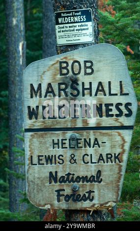 Wilderness boundary sign along Straight Creek Trail, Bob Marshall ...