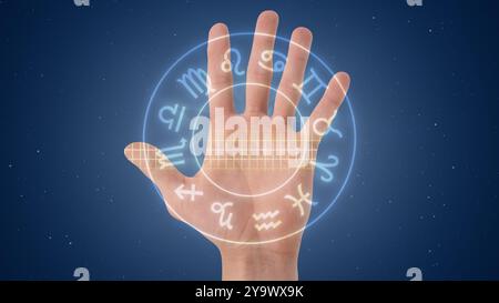 Human Palm with Palmistry Symbols wheel Stock Photo - Alamy