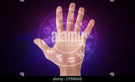 Human Palm with Palmistry Symbols wheel Stock Photo - Alamy