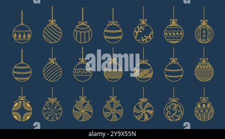 big set of golden christmas bauble symbols for xmas design Stock Vector ...