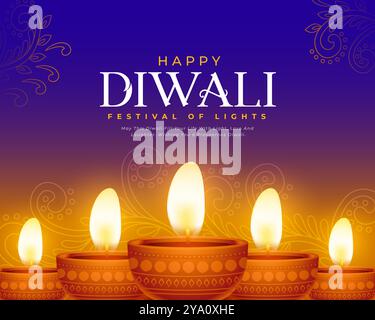 happy diwali wishes card with diya and bursting star vector Stock ...