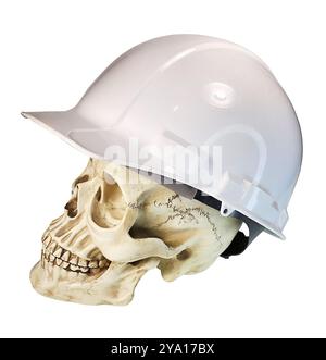 Skull with white safety helmet on orange background. Protective ...