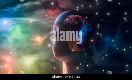 Changes to an astronauts brain in space, conceptual illustration. The ...