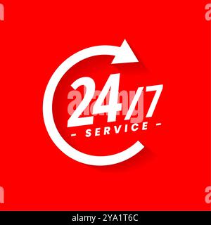 24 hrs and 7 days service availability background with clock sign ...