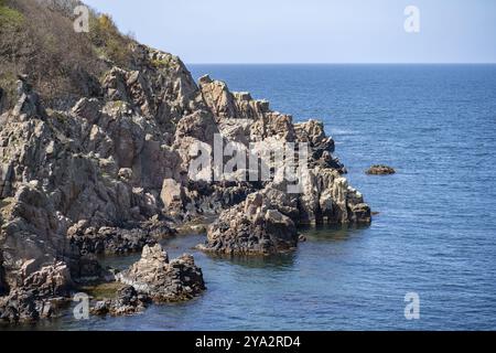 Molle, Sweden, May 3, 2022: Rocky cliffs at Kullaberg Nature Reserve in ...