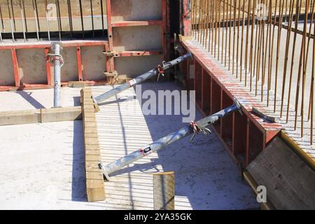 Formwork for a concrete wall was secured against slipping with struts ...
