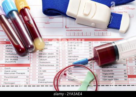 Blood samples are taken on a laboratory form to determine the blood ...