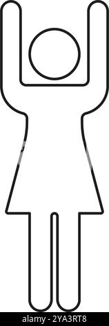 Female Human Figure with Raised Arms Line Icon. Simple Body Outline ...