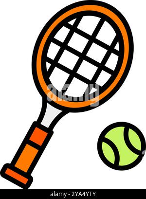 Tennis Racket Hitting A Ball Icon. Editable Bold Outline With Color ...