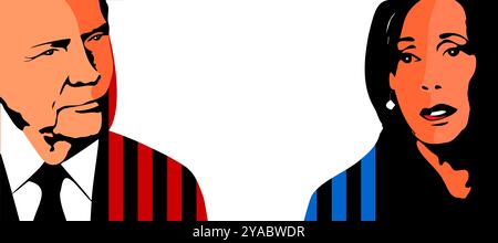 Character illustration of Kamala Harris fighting Donald Trump. Portrait ...