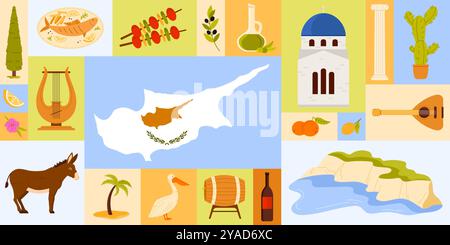 Travel to Cyprus geometric banner design with traditional culture ...