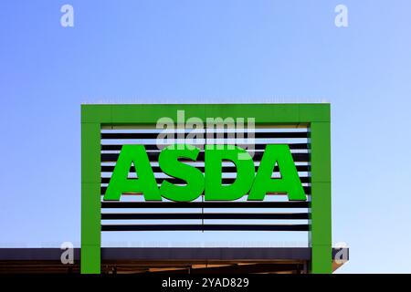 Asda supermarket signage against blue sky, Barry, South Wales, UK ...