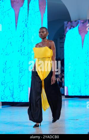 A model walks the runway during Kolovrat fashion show at ModaLisboa ...