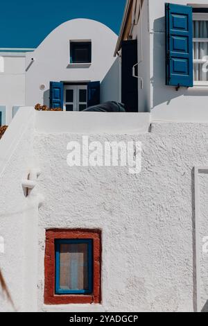 An aerial view of the coastal town of Oia in Santorini, Greece in ...