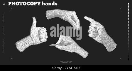 Set of stippling images of hands. Retro style illustration Stock Vector ...