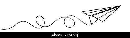 Continuous linear drawing of paper airplane. One line drawing paper ...
