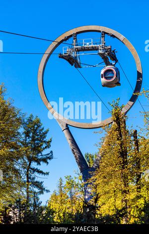 a cable car with round passenger cabins. aerial tram station Stock ...