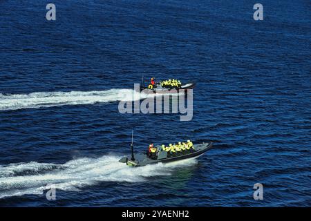 Bodo, Norway, 12th September,2024 Two tourist exploration jet boats ...