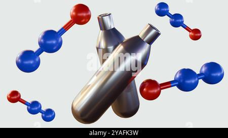 3d rendering of Nitrous oxide (N2O) molecules, also known as laughing ...