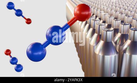Nitrous oxide, N2O, laughing gas, molecule model and chemical formula ...