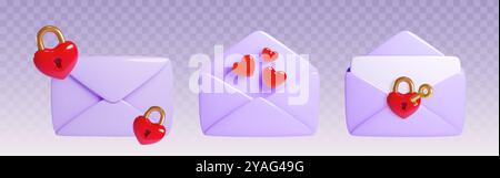An open envelope with a heart and a key with a tag. Vector image in ...