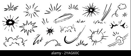 Comic doodle boom. Cartoon line explosion pop bang effect with speech ...