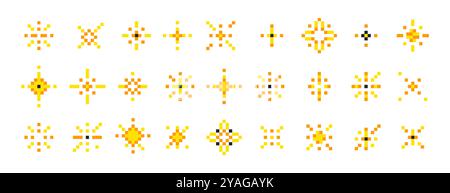 Pixel sparkle set. Shiny stars pixel art icon set. 8-bit stars. Pixelated stars. Sparkling stars ...