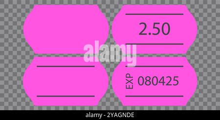 Self-adhesive pink neon paper price tag with two stripes. Blank price ...